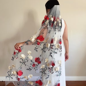 Rose Flower Veil Embroidered Flower Veil Floral White Wedding Veil ...