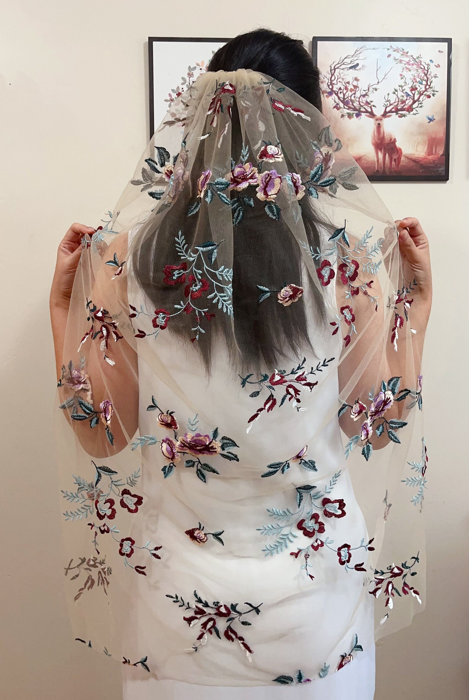 3d Rose Flower Veil, Embroidered Bloom Flower Veil, Floral Wedding Veil ...