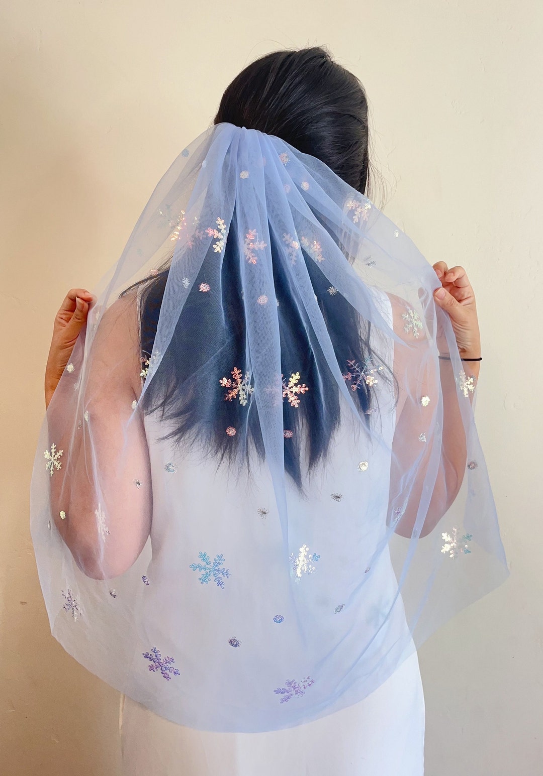 Shining Light Blue Bridal Veil Snowflake Confetti Veil Elopement Veil ...
