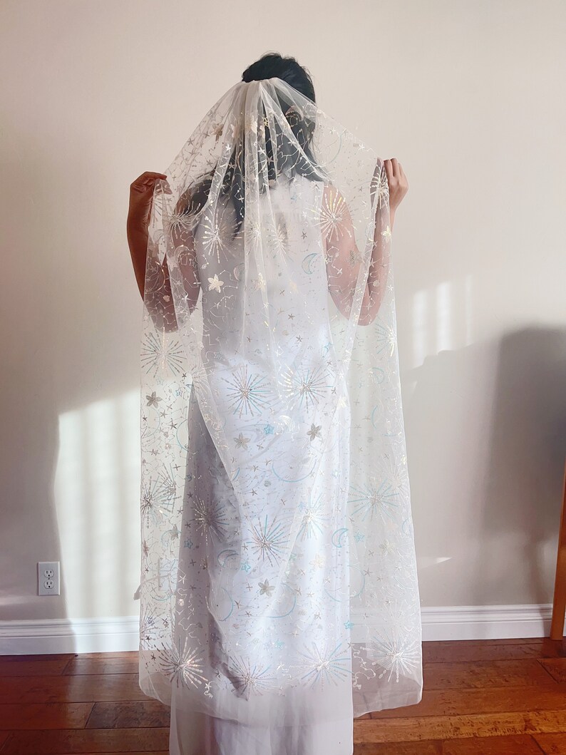 Beige Shinning Star Bridal Veil Sequin Veil Unique Wedding Veil Sequin ...