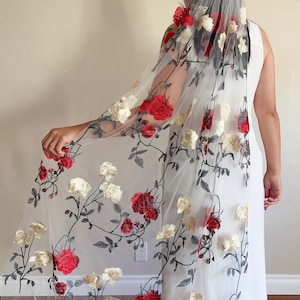 Rose Flower Veil Embroidered Flower Veil Floral White Wedding Veil ...