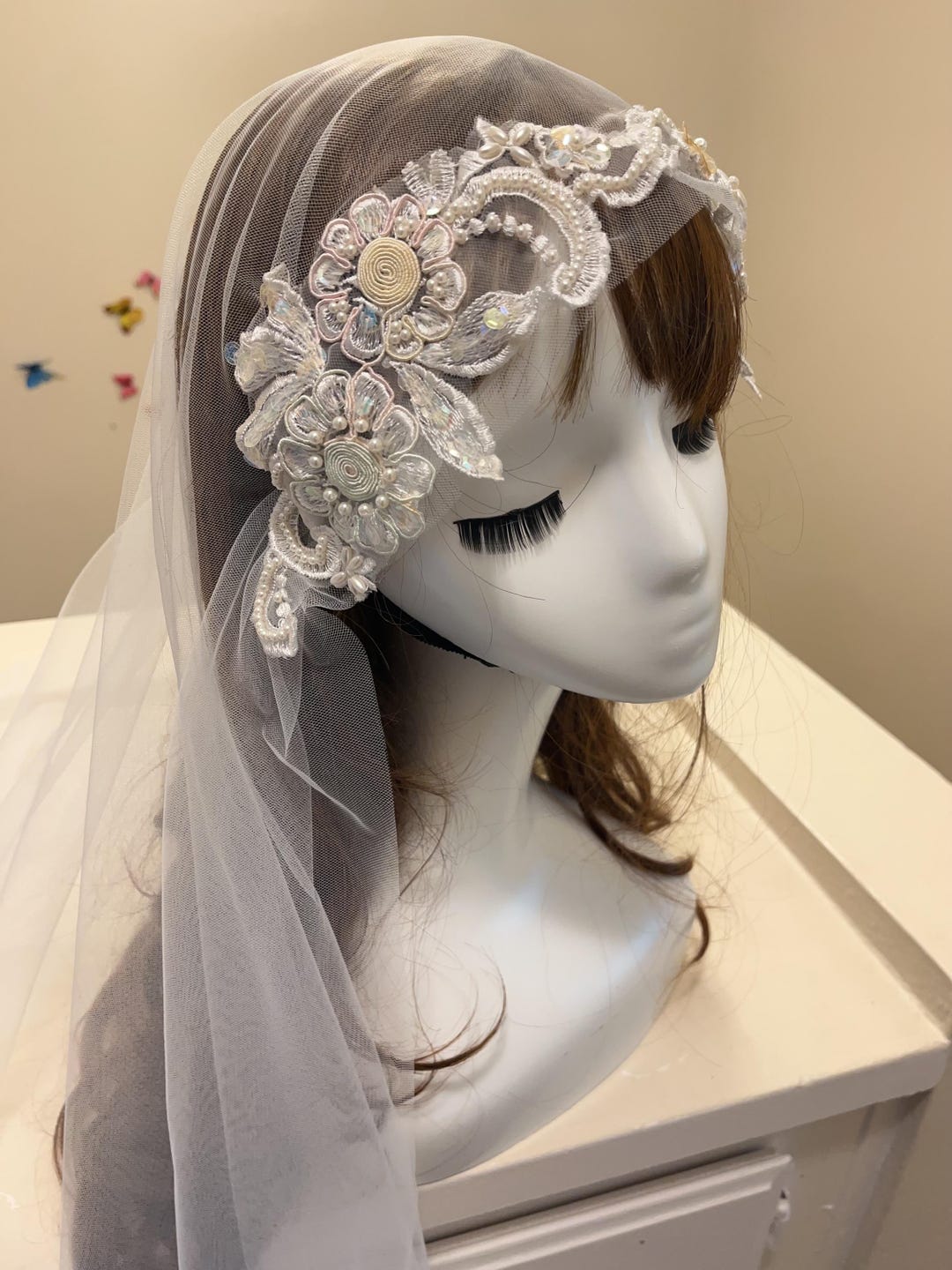 Bridal Lace Juliet Cap Veil: Vintage Floral Pearl Wedding Hairpiece - Etsy