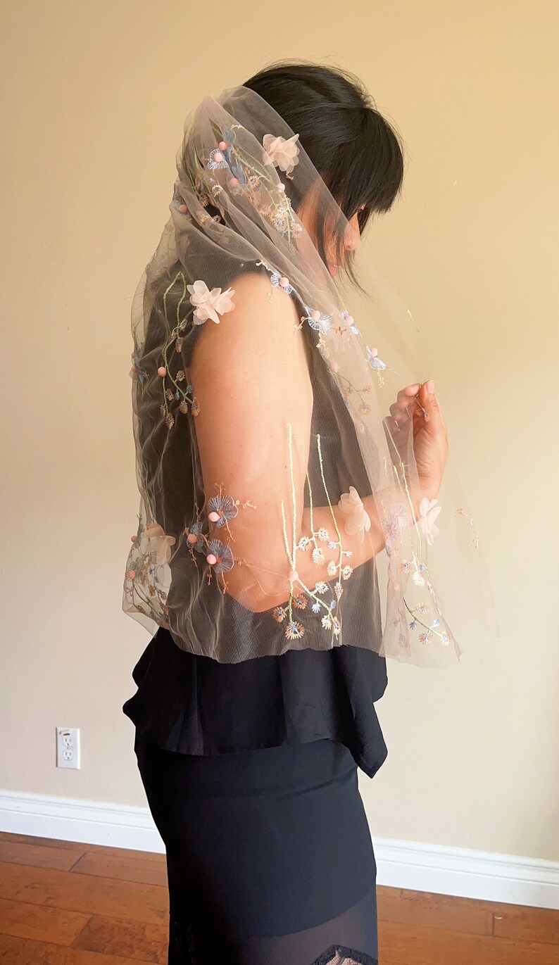 Flower Pop Veil Unique Pink Blue Flower Veil Embroidered 3d Flower Veil ...