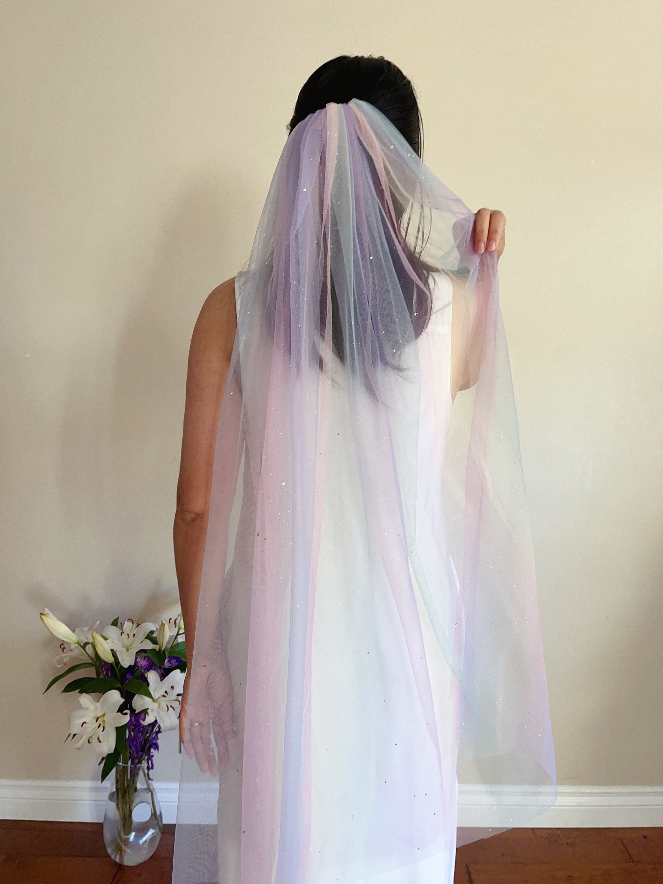 Rainbow Pride Colorful Veil, Sparkle Glitter Veil Unique Wedding Bridal ...