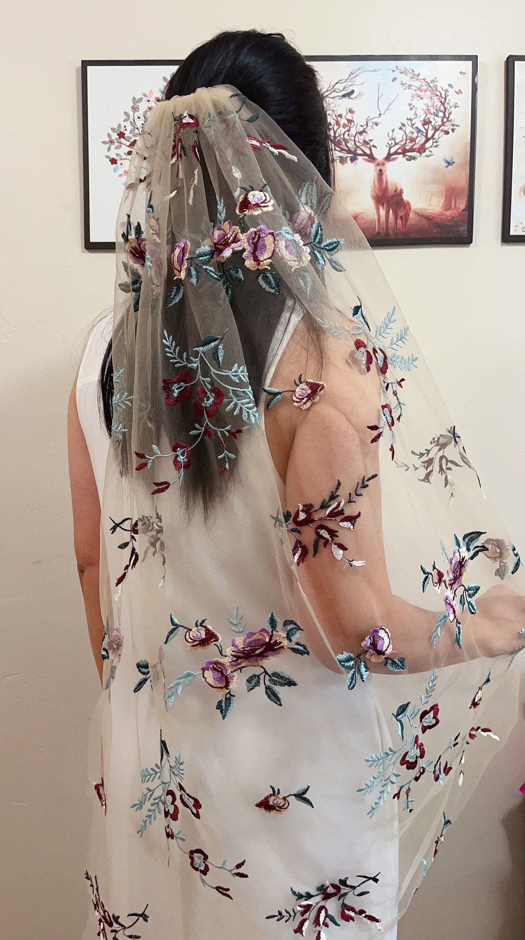 3d Rose Flower Veil, Embroidered Bloom Flower Veil, Floral Wedding Veil ...