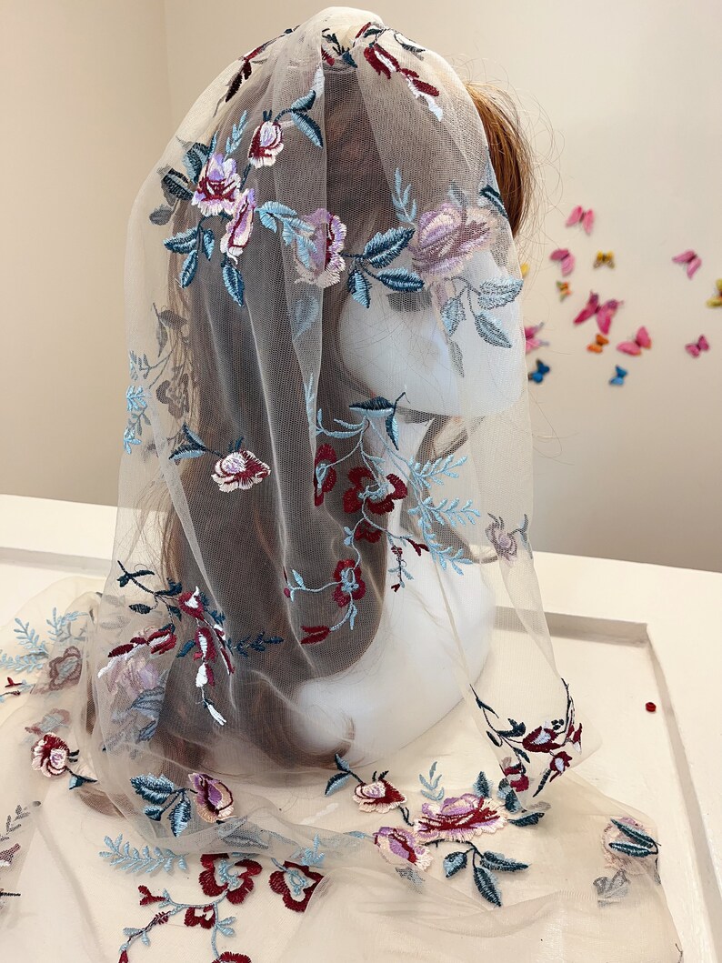 3d Rose Flower Veil, Embroidered Bloom Flower Veil, Floral Wedding Veil ...