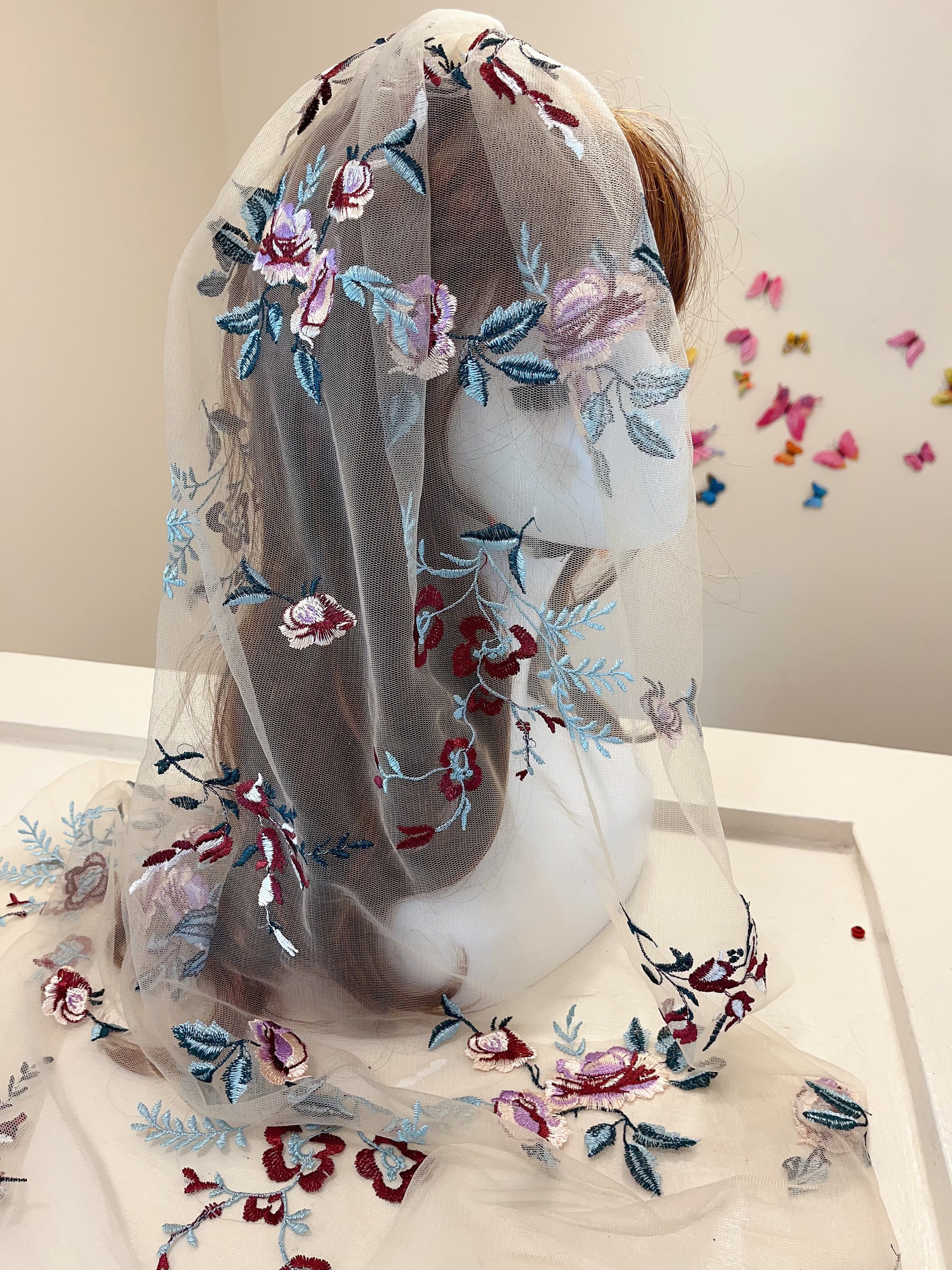 3d Rose Flower Veil, Embroidered Bloom Flower Veil, Floral Wedding Veil ...