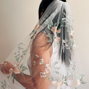 Rose Flower Veil, Embroidered Flower Veil, Floral Wedding Veil, Bridal ...
