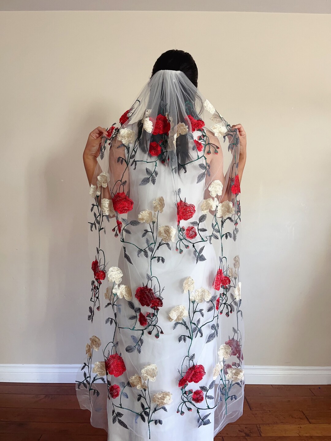 Rose Flower Veil Embroidered Flower Veil Floral White Wedding Veil ...