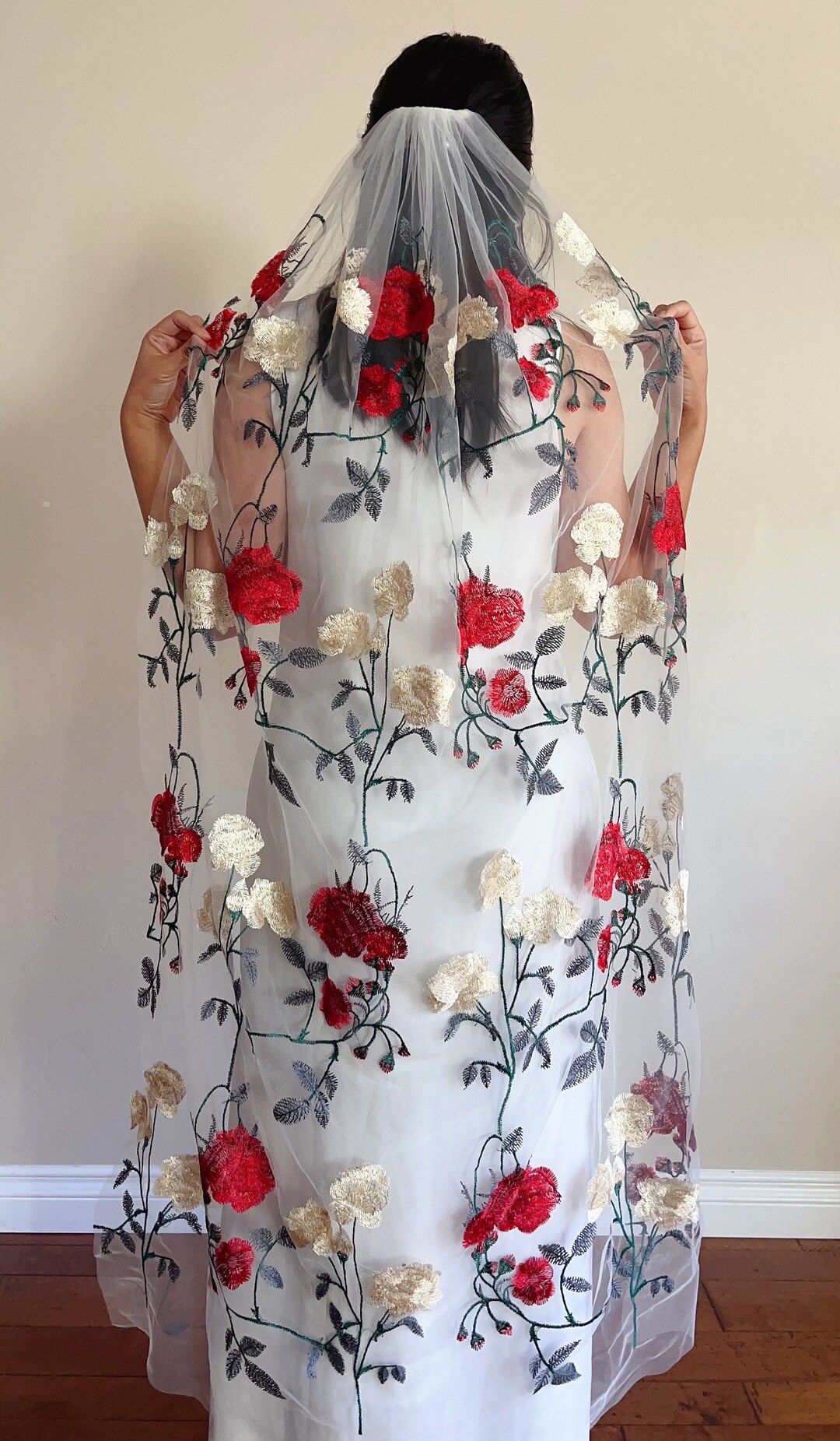 Rose Flower Veil Embroidered Flower Veil Floral White Wedding Veil ...