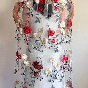 Rose Flower Veil Embroidered Flower Veil Floral White Wedding Veil ...