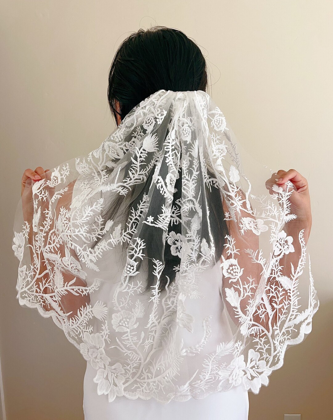 Rose Flower Veil Embroidered Flower Veil Floral White Wedding Veil ...