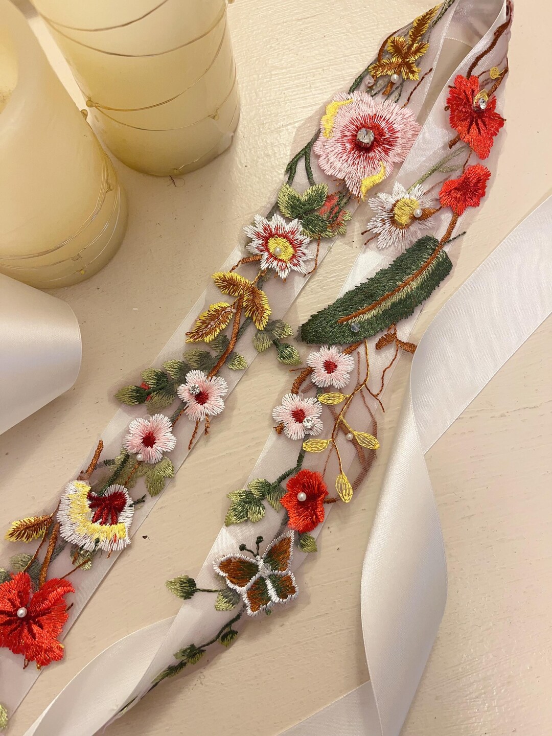 Applique Bridal Belt Floral Bridal Belt Embroidered Bridal Sash ...