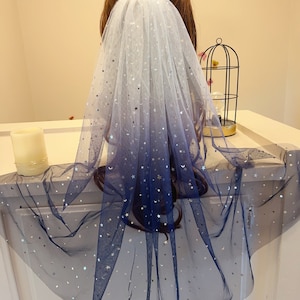 Navy Blue Pride Ombre Star White Veil Sparkle Moon Veil Unique Wedding ...