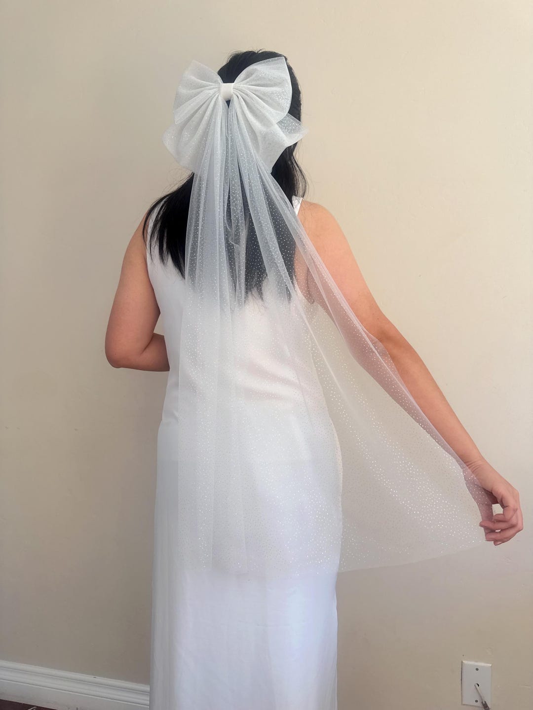 Oversize Bridal Bow Veil White Shinning Star Wedding Veil Tulle Sparkly ...