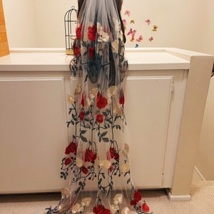 Rose Flower Veil Embroidered Flower Veil Floral White Wedding Veil ...