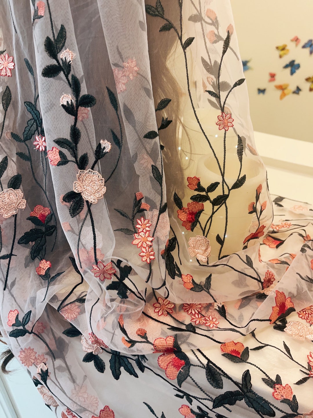 Rose Flower Embroidered Flower Pink Veil Floral Wedding Veil Unique ...