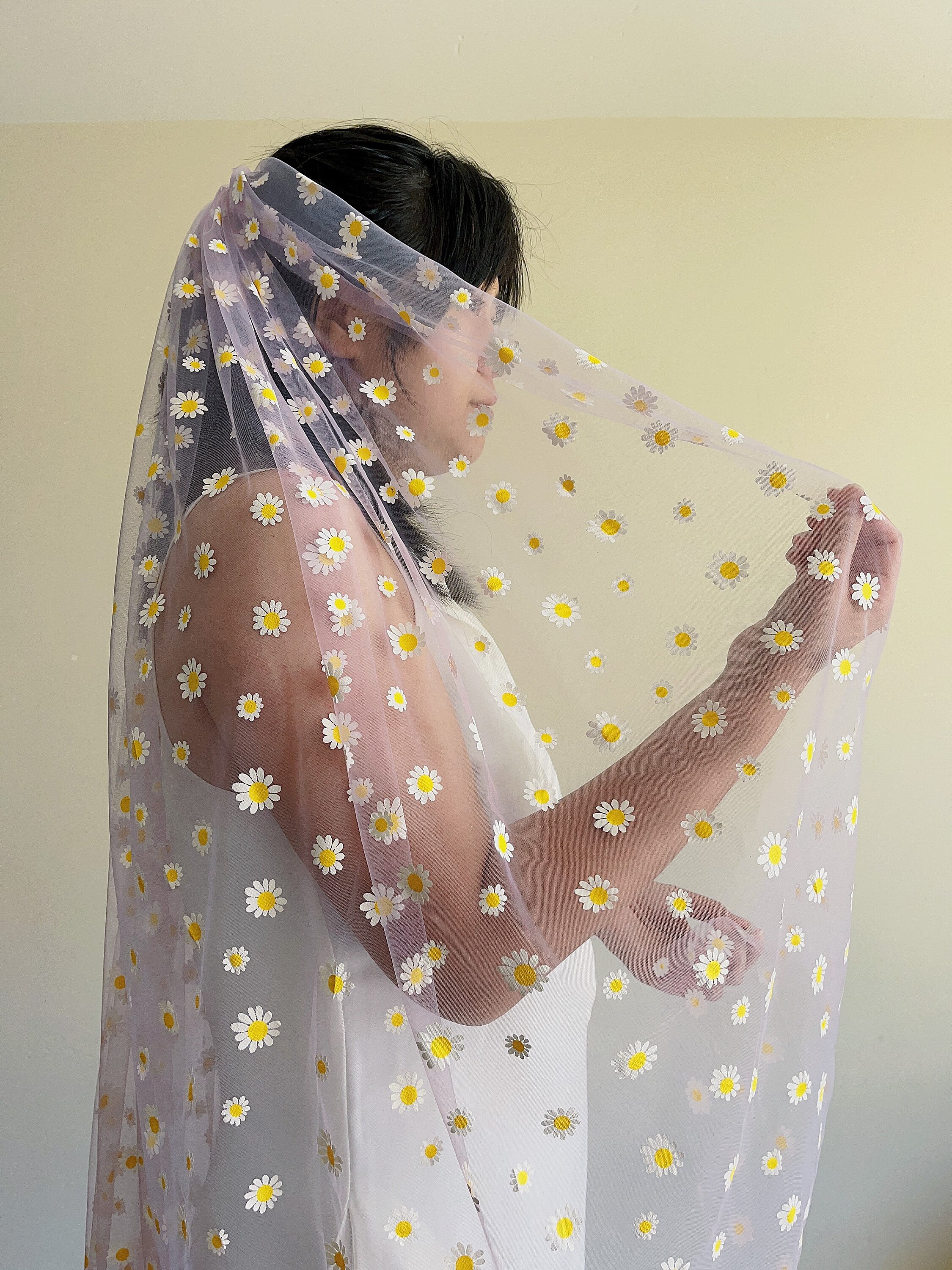 SUNFLOWER & DAISY Bridal Veil Purple Wedding Veil Floral Bridal Veil ...