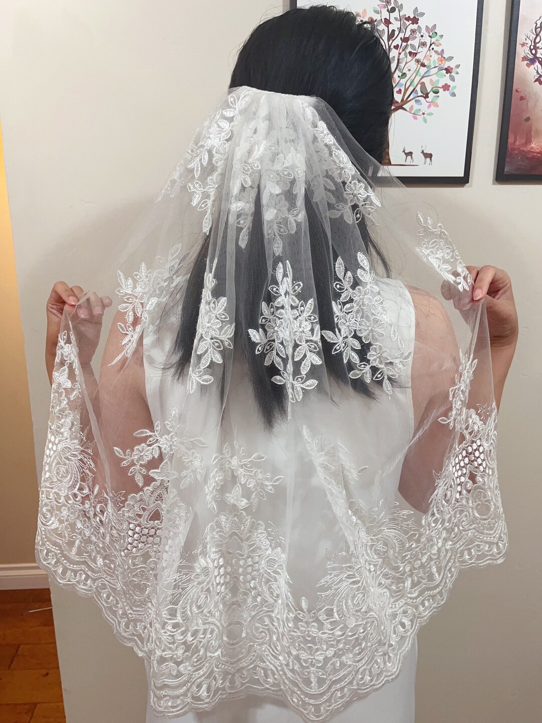Vintage Flower Veil Embroidered Flower Veil Floral White Wedding Veil ...