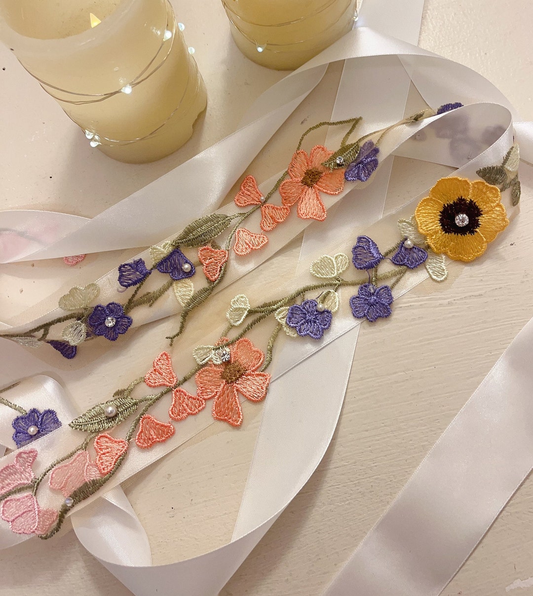 Applique Bridal Belt Floral Bridal Belt Embroidered Bridal Sash ...