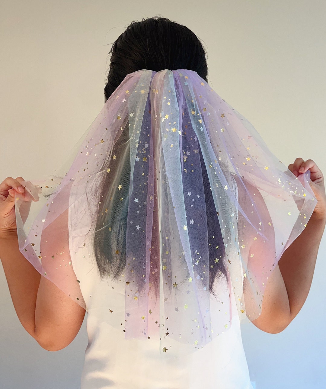 Rainbow Pride Colorful Veil, Sparkle Star Veil Unique Wedding Bridal ...