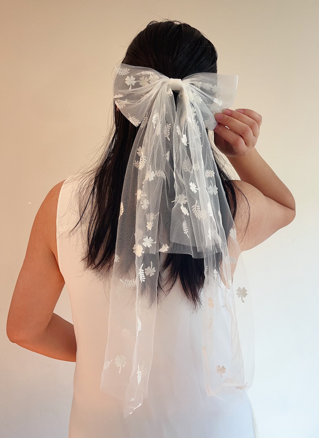 Bridal Bow Veil White Flower Leave Wedding Veil Tulle Floral Bride Hair ...