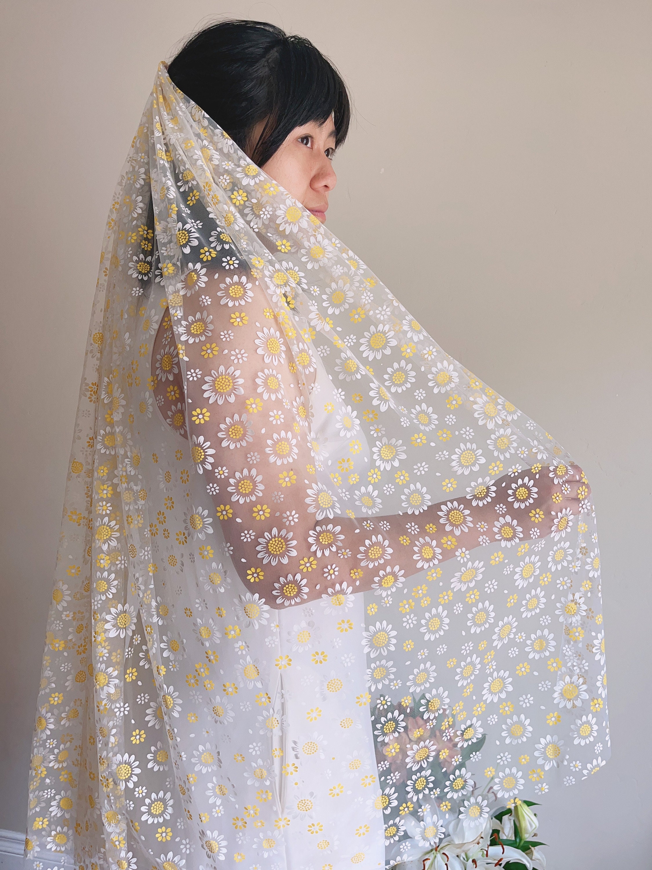 SUNFLOWER & DAISY: Bridal Veil Floral Bridal Veil, Colorful, Summer ...