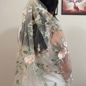 Rose Flower Veil, Pink Rose Floral Wedding Veil Embroidered Blush ...