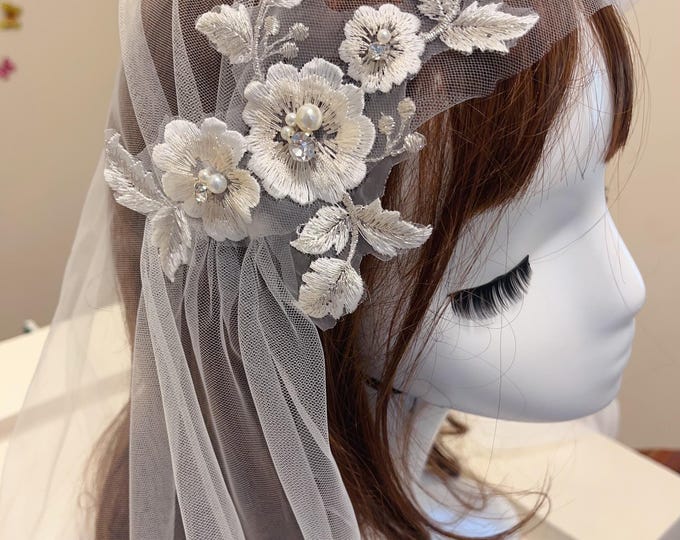 Bridal Lace Vintage Juliet Cap Wedding Veil White Floral Wedding Hair ...