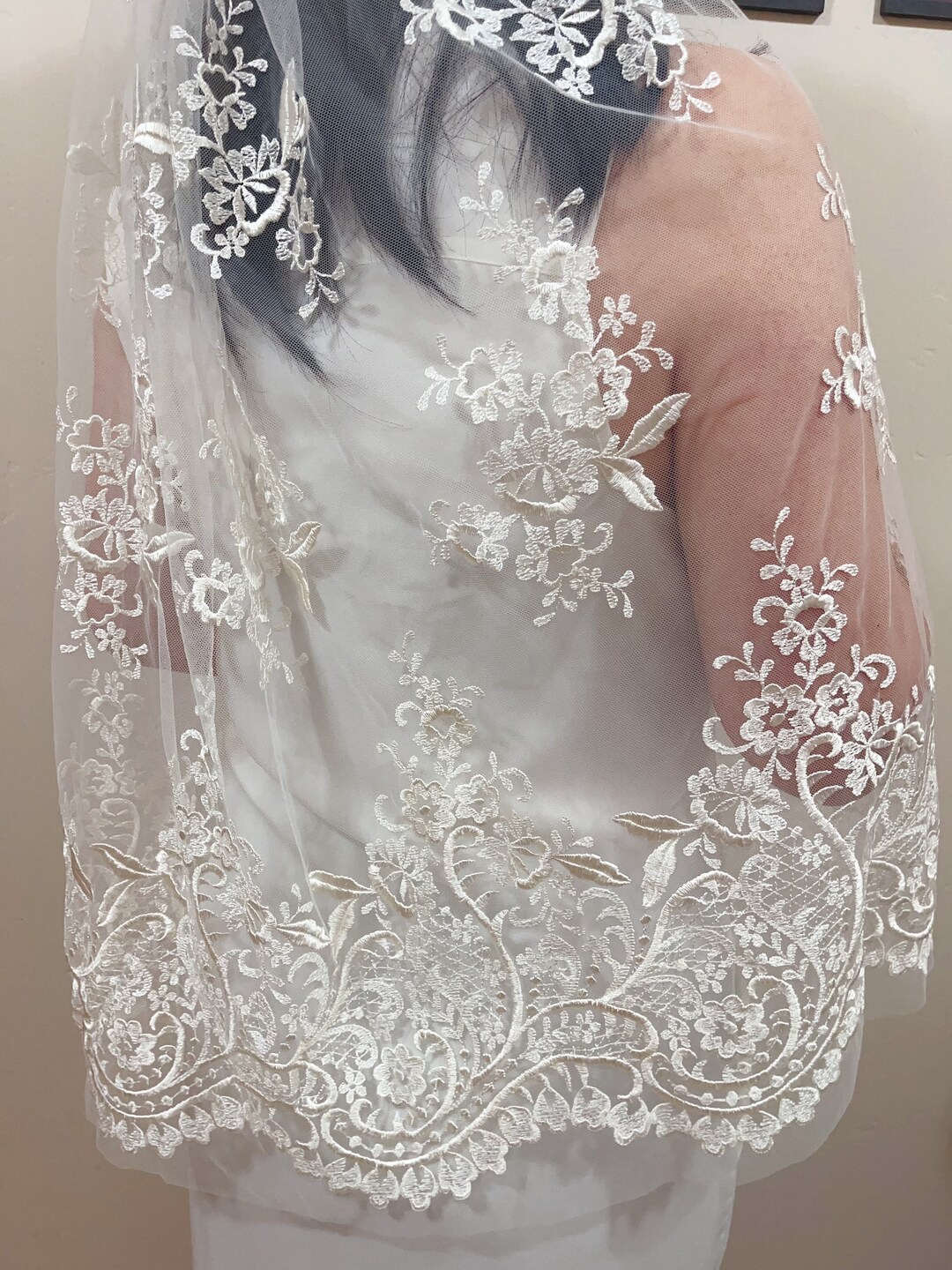 Vintage Flower Veil Embroidered Flower Veil Floral Ivory Wedding Veil ...