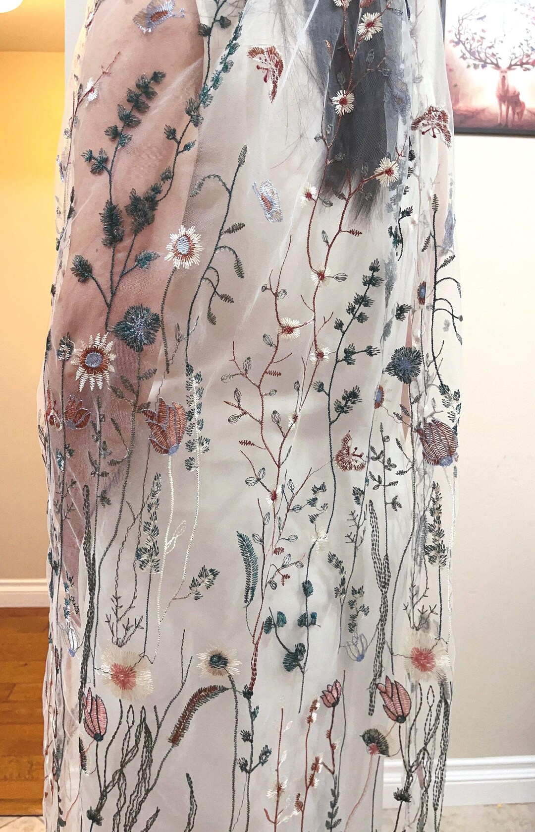 Water Lily Embroidered Flower White Veil Floral Wedding Veil Unique ...