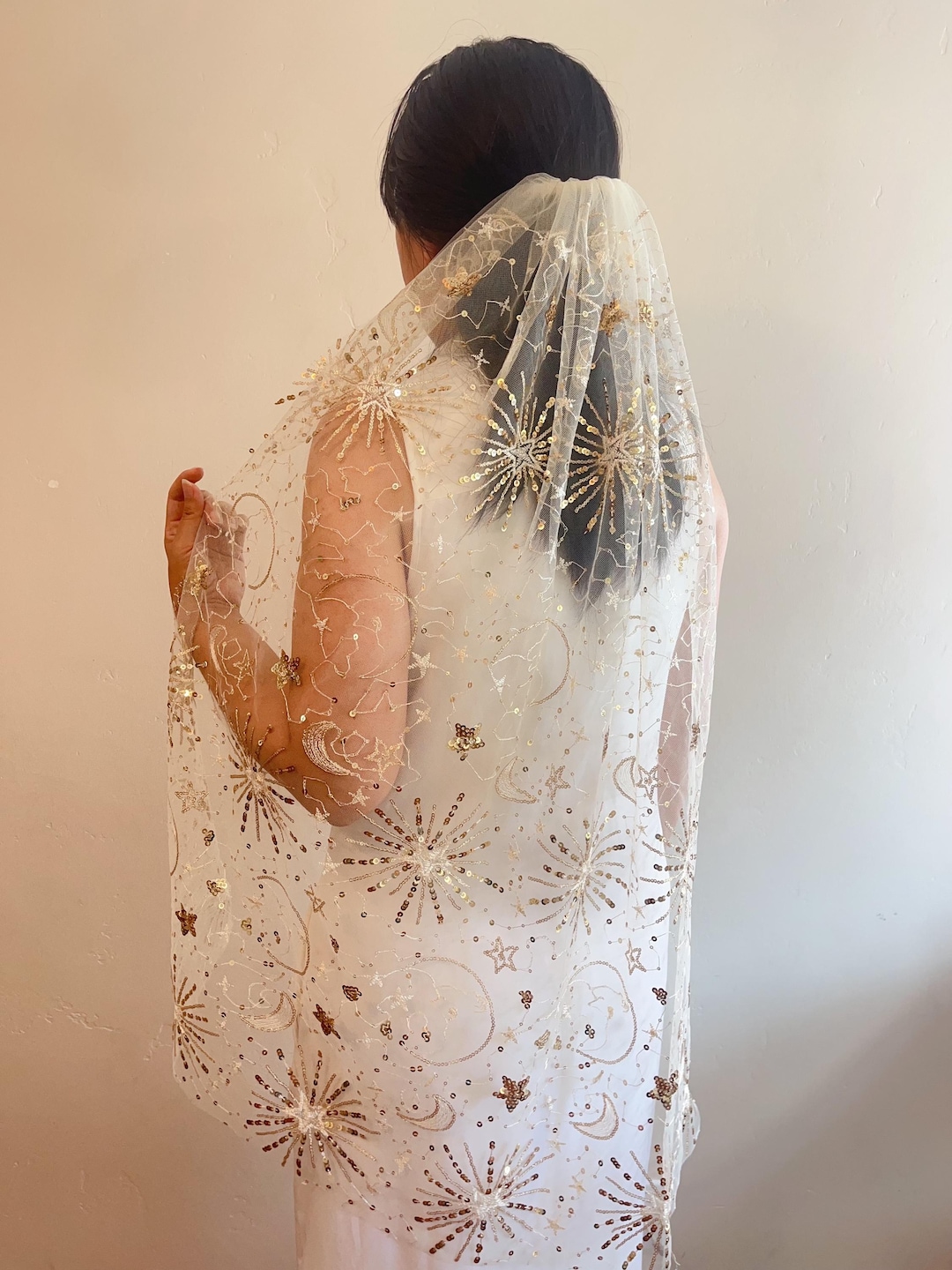 Champagne Shinning Star Bridal Veil Sequin Veil Unique Wedding Veil ...