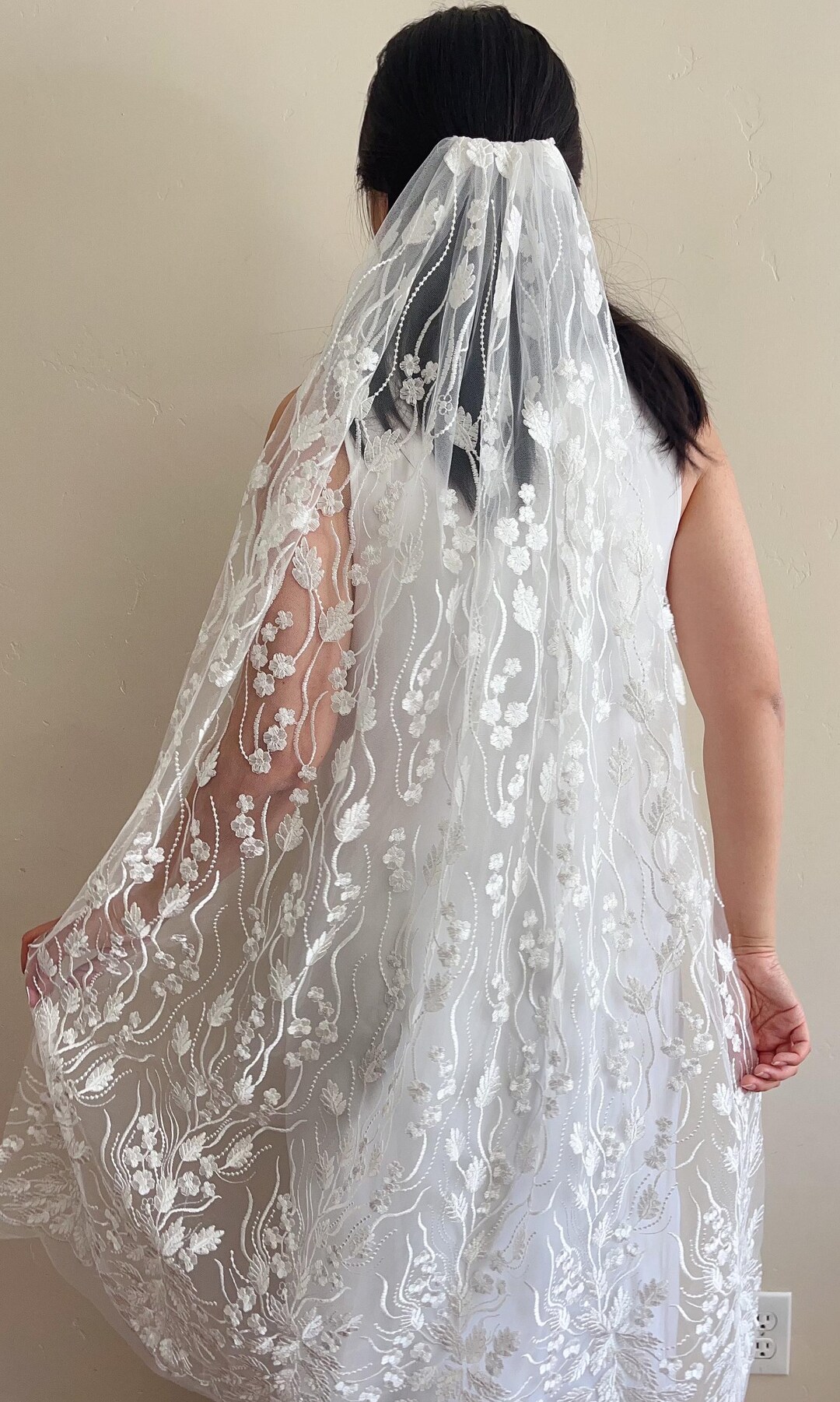Flower Veil Embroidered Flower Veil Floral Leaf White Wedding Veil ...