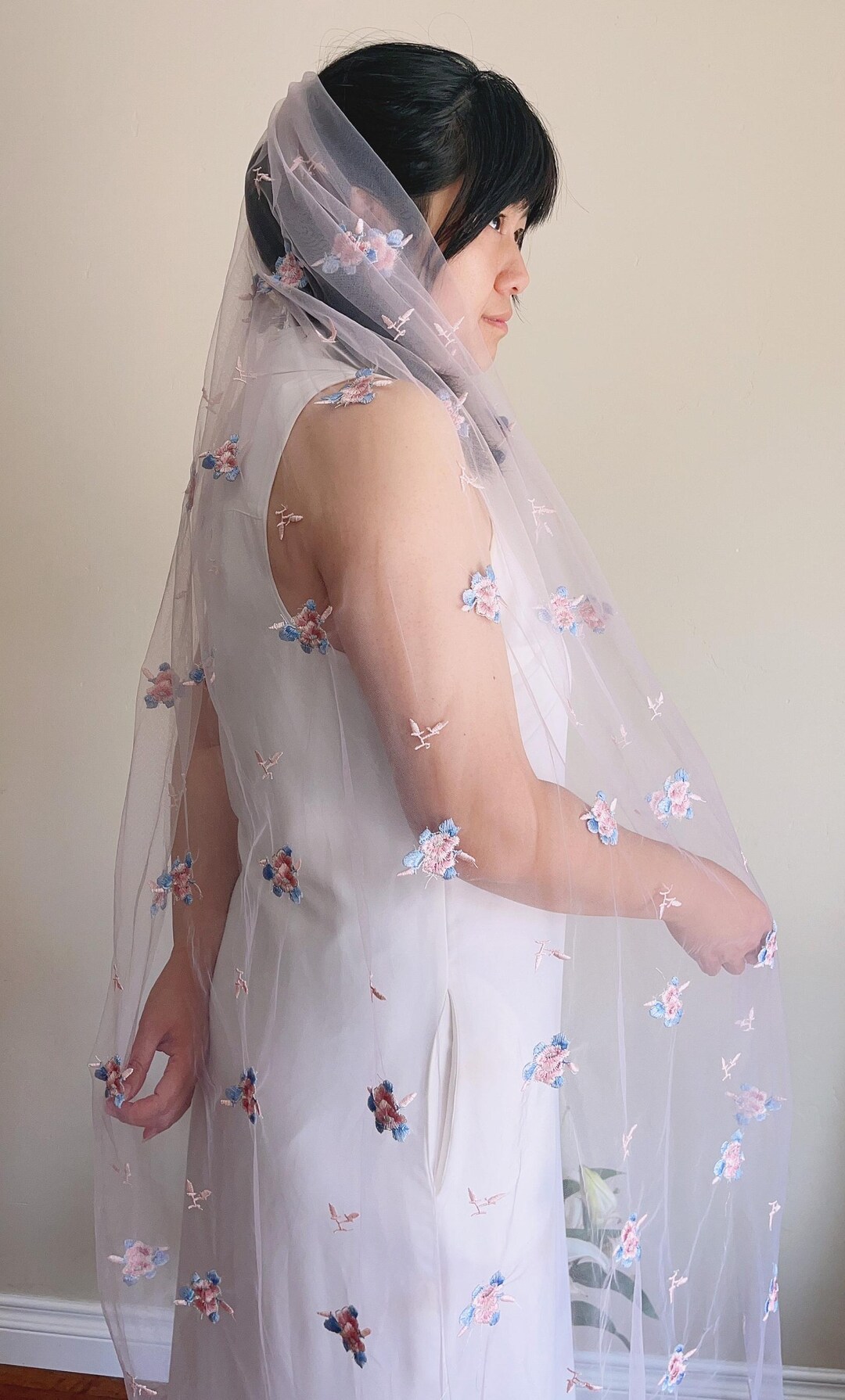 Embroidered Gold Purple Flower Veil Lavender Wildflower Wedding Veil ...