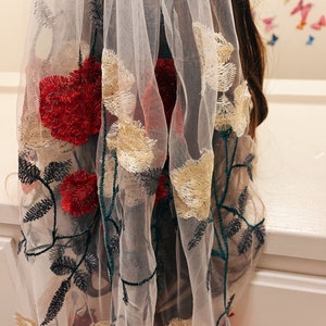 Rose Flower Veil Embroidered Flower Veil Floral White Wedding Veil ...