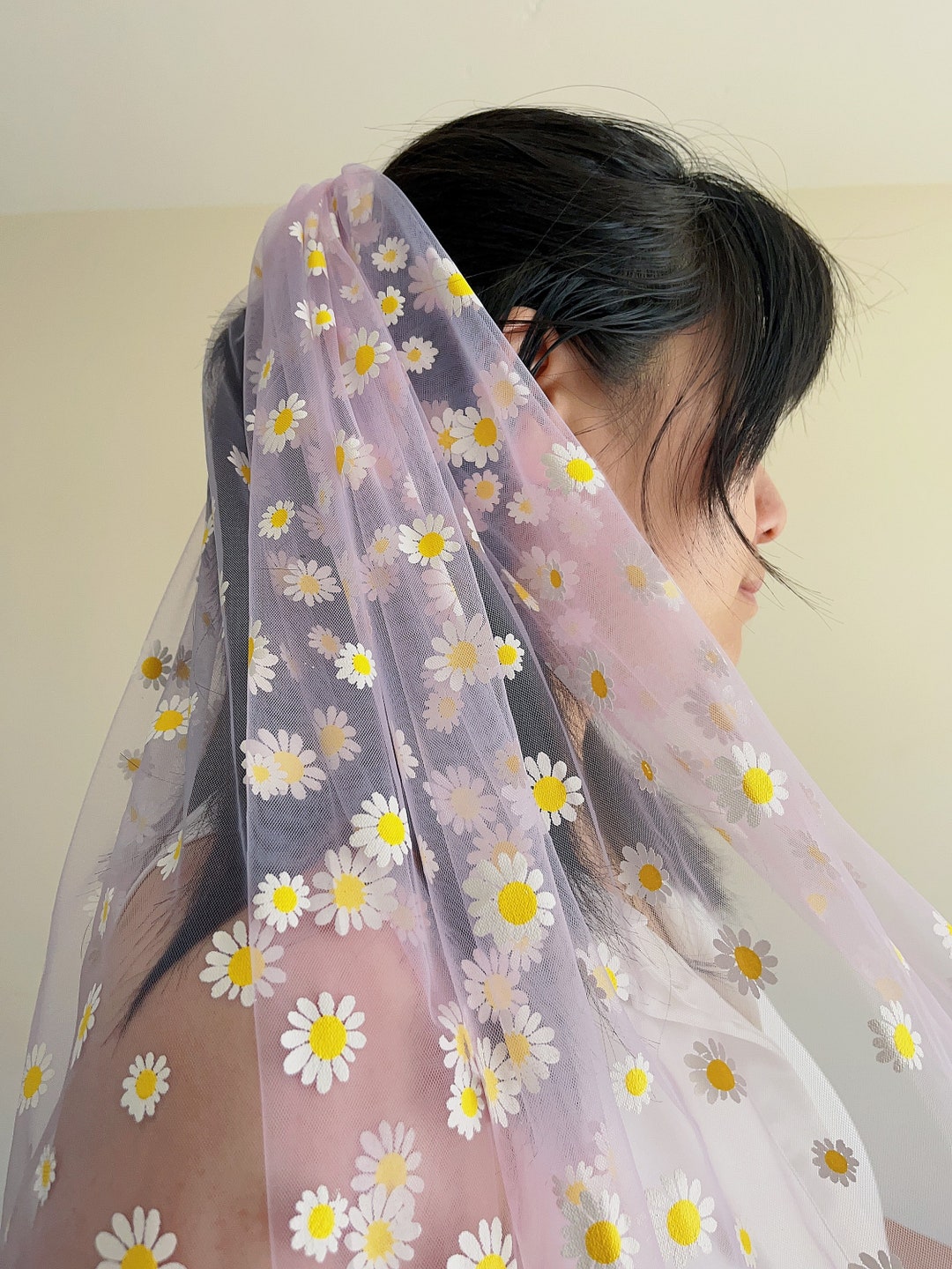 SUNFLOWER & DAISY Bridal Veil Purple Wedding Veil Floral Bridal Veil ...