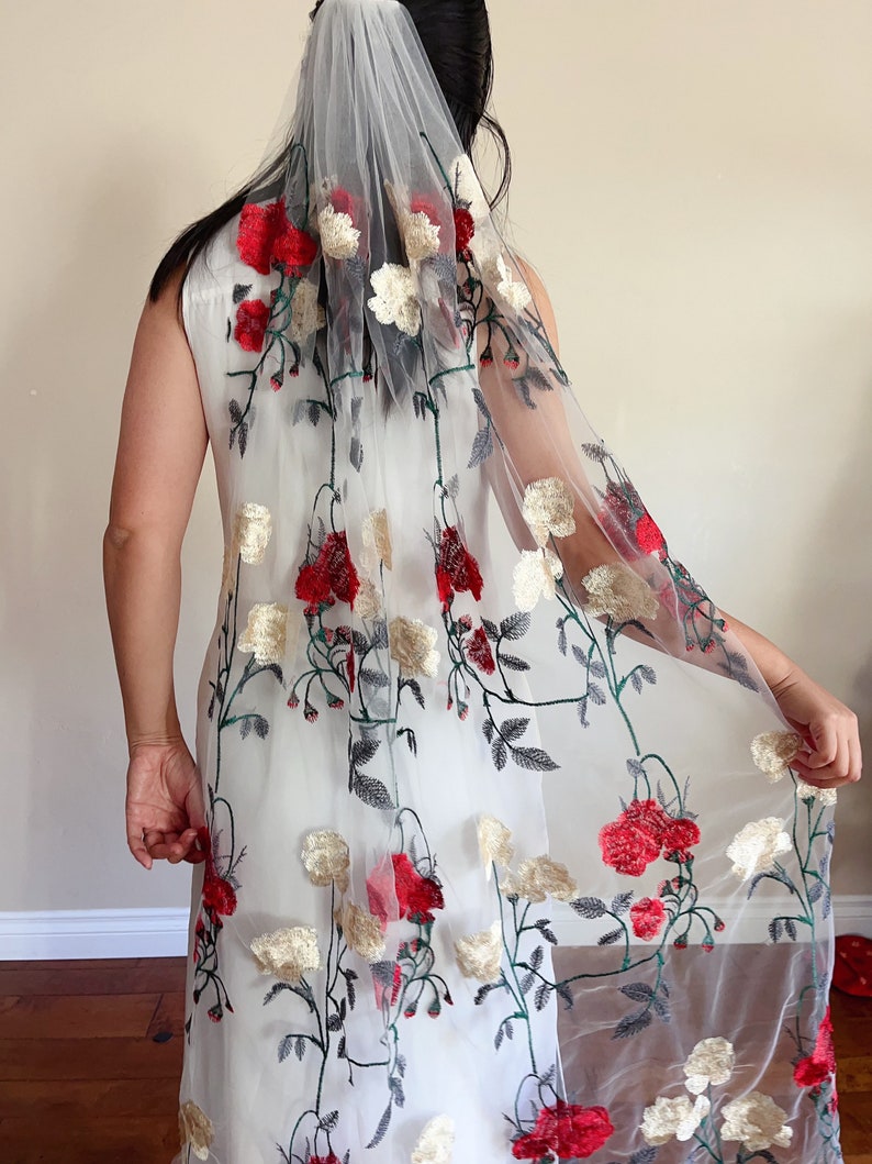 Rose Flower Veil Embroidered Flower Veil Floral White Wedding Veil ...
