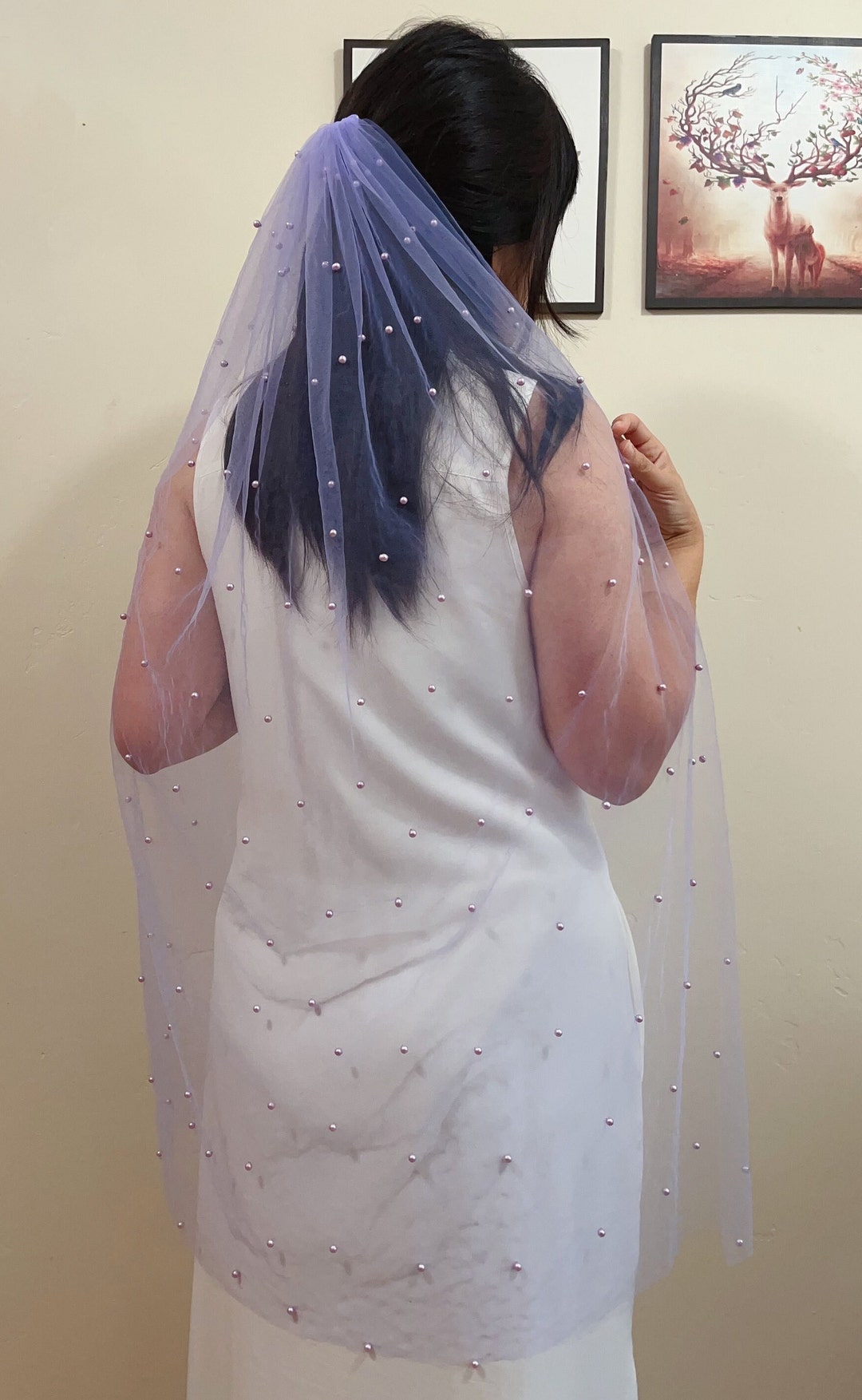 Pearls Veil, Lavender Color Bridal Veil, Purple Pearls Color Fabric ...