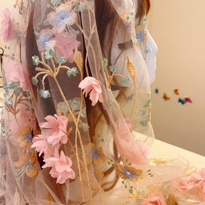 Flower Pop Veil Unique Pink Blue Flower Veil Embroidered 3d Flower Veil ...