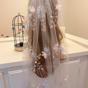Flower Pop Veil Unique Pink Blue Flower Veil Embroidered 3d Flower Veil ...