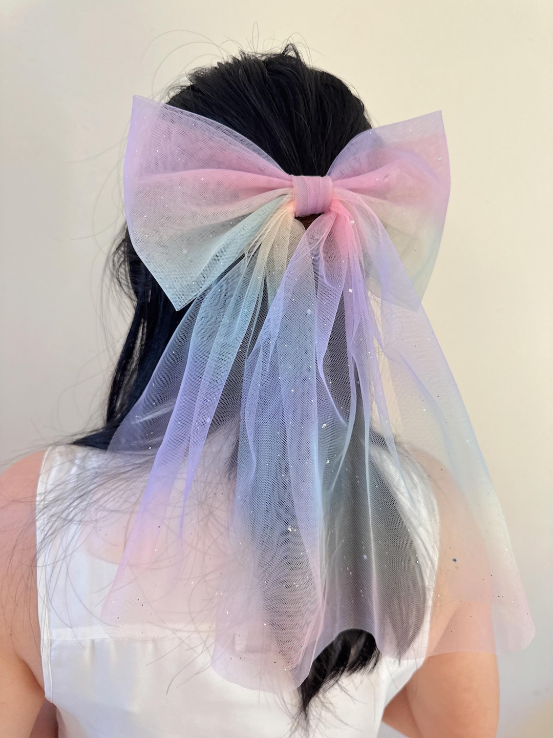 Rainbow Glitter Tulle Bridal Bow Veil - Etsy