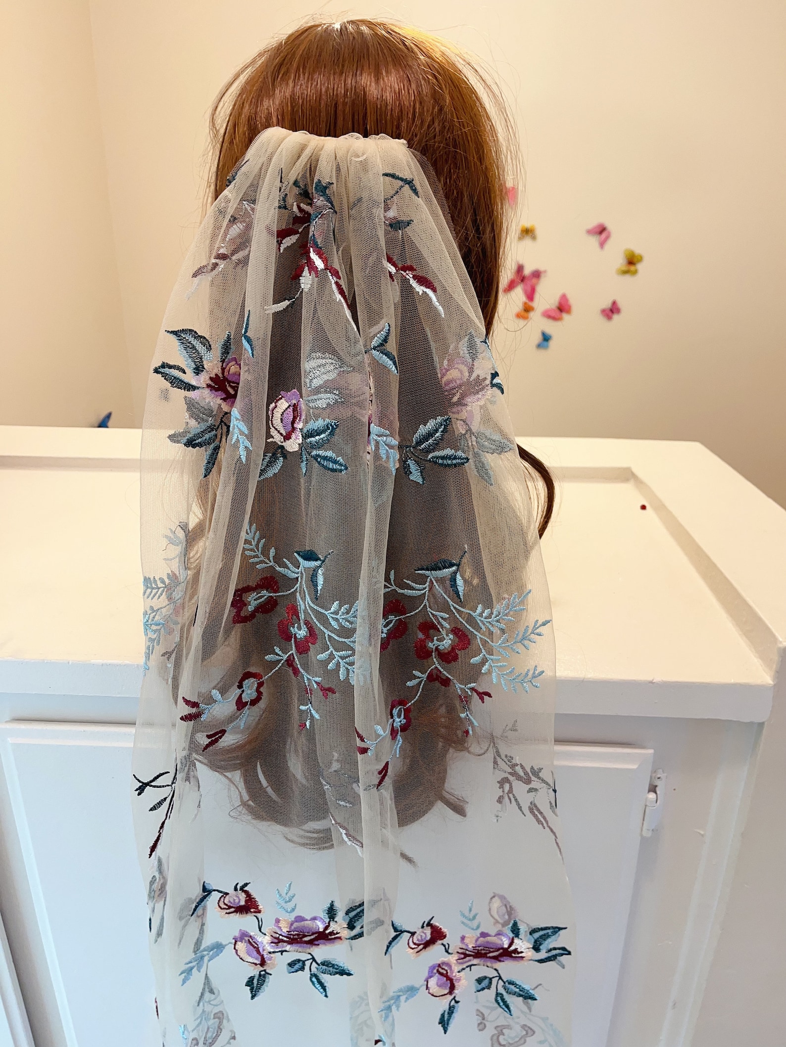 3d Rose Flower Veil, Embroidered Bloom Flower Veil, Floral Wedding Veil ...