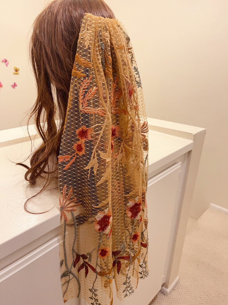 Embroidered Floral Wedding Veil, Golden Autumn Rust Terra-cotta, Elbow ...