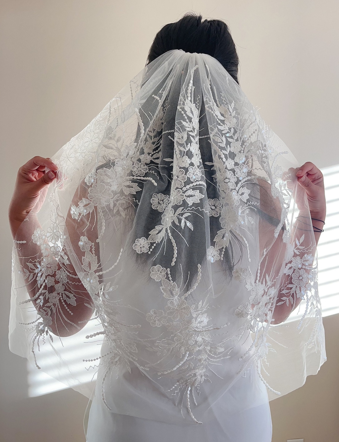Flower Veil Embroidered Flower Veil Floral White Wedding Veil Bridal ...