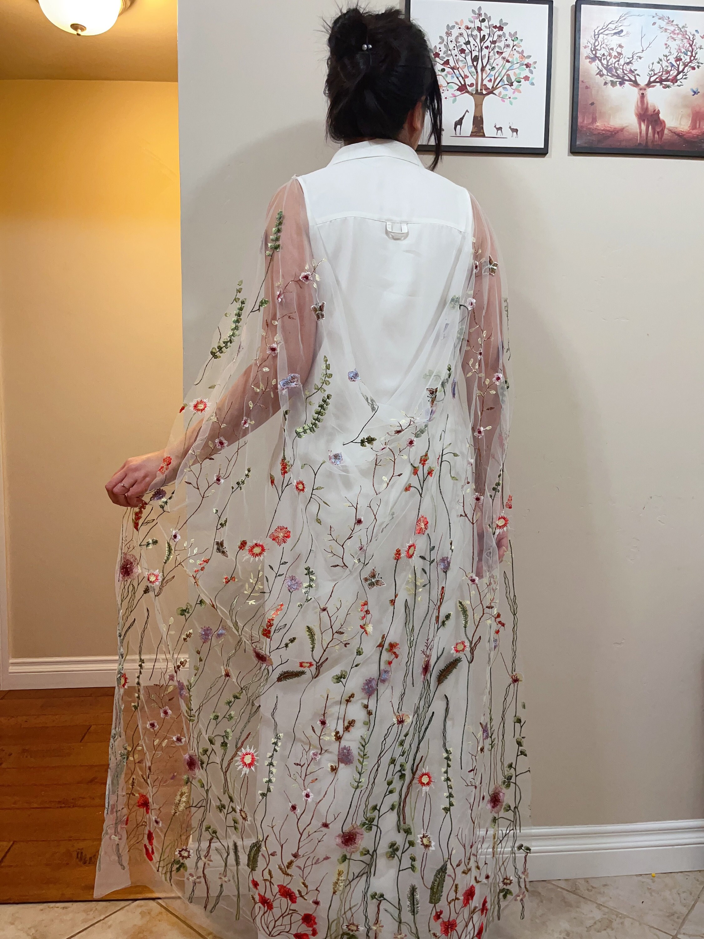 White Garden Wild Flower Bridal Cape, Clip-on Drape Cape, Ceremony ...