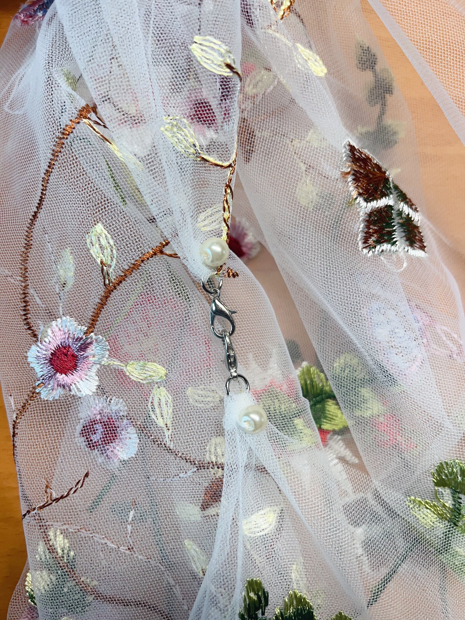 Embroidered Floral Bridal Cape, Boho Wedding Veil, Clip-on Tulle Drape ...