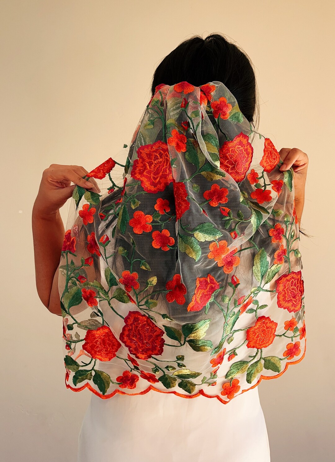 Embroidered Red Rose Wedding Veil, Floral Garden Bridal Veil, 55cm - Etsy