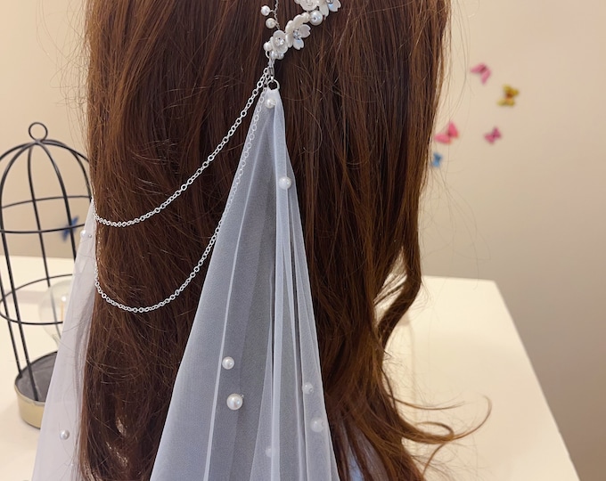 Draped Veil, Drape Veil, Single Tier Veil, Bridal Illusion Tulle Veil ...