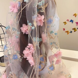 Flower Pop Veil Unique Pink Blue Flower Veil Embroidered 3d Flower Veil ...