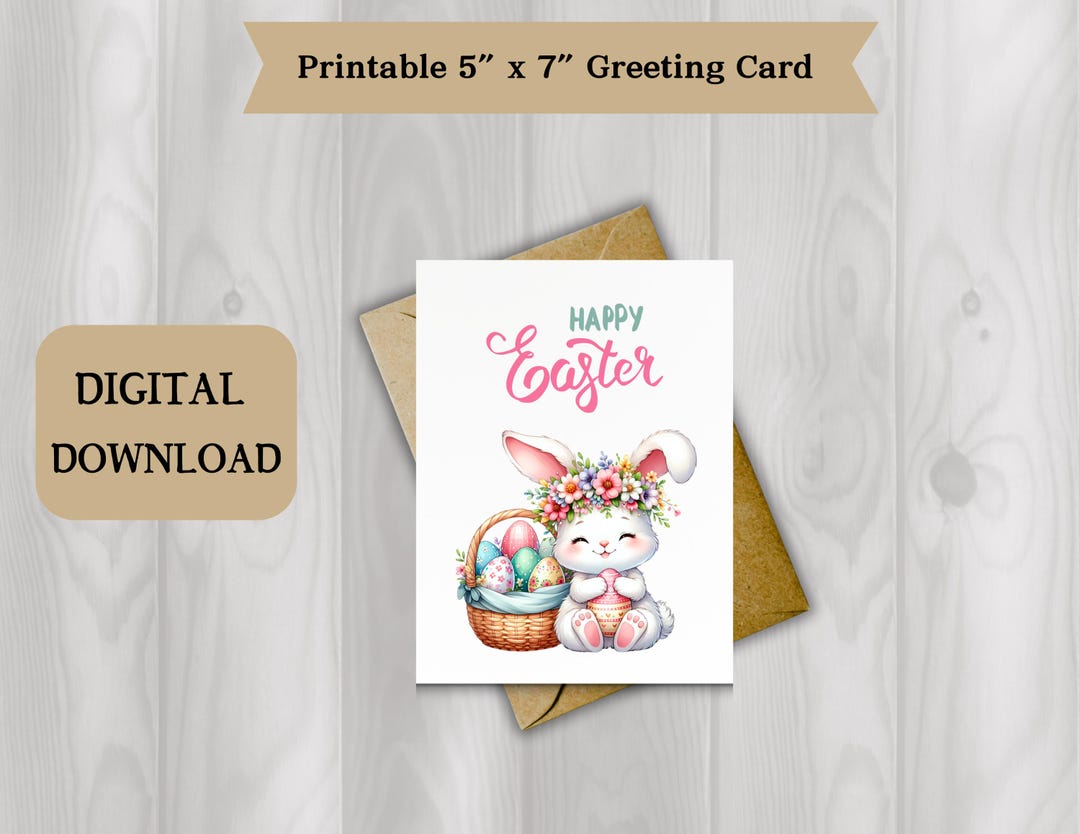 Printable Easter Card - Happy Bunny - Etsy